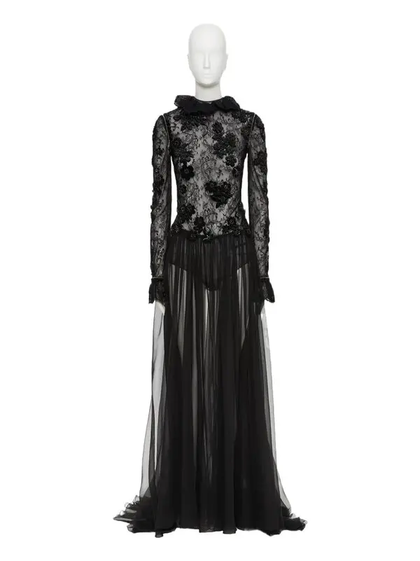 Valentino Garavani Long-sleeved Lace Dress - Black