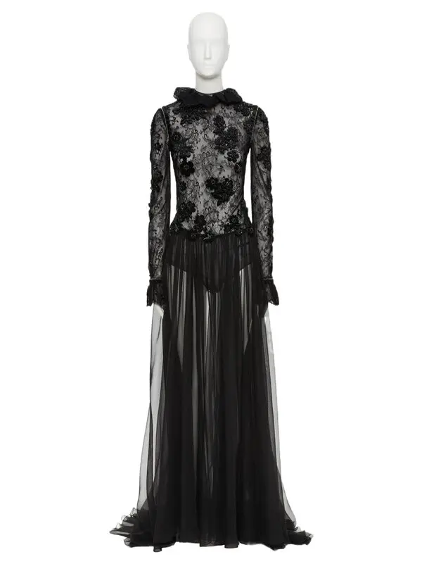 Valentino Garavani Long-sleeved Lace Dress - Black