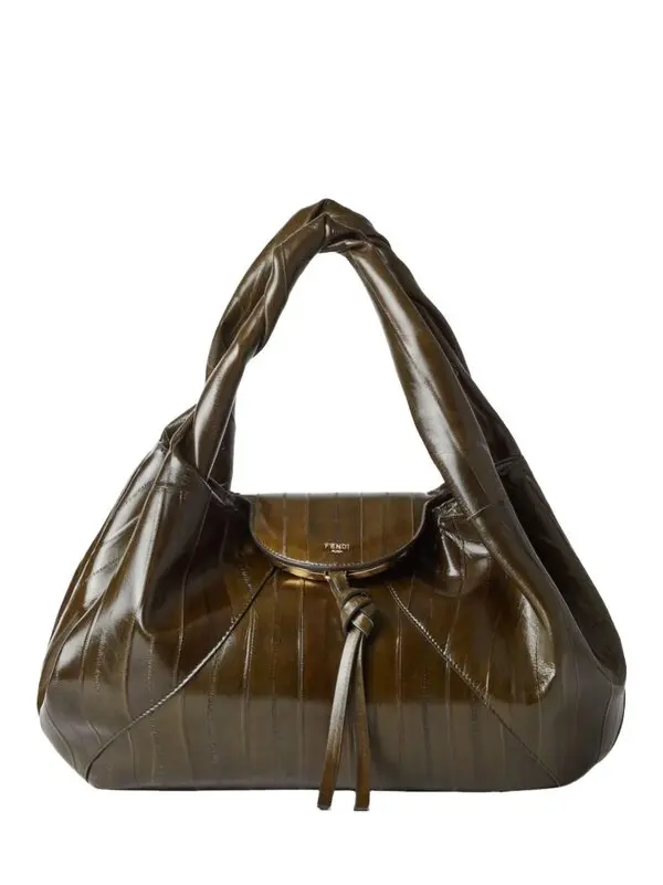 Fendi Olive Hagfish Leather Bag With Knotted Strap - Green