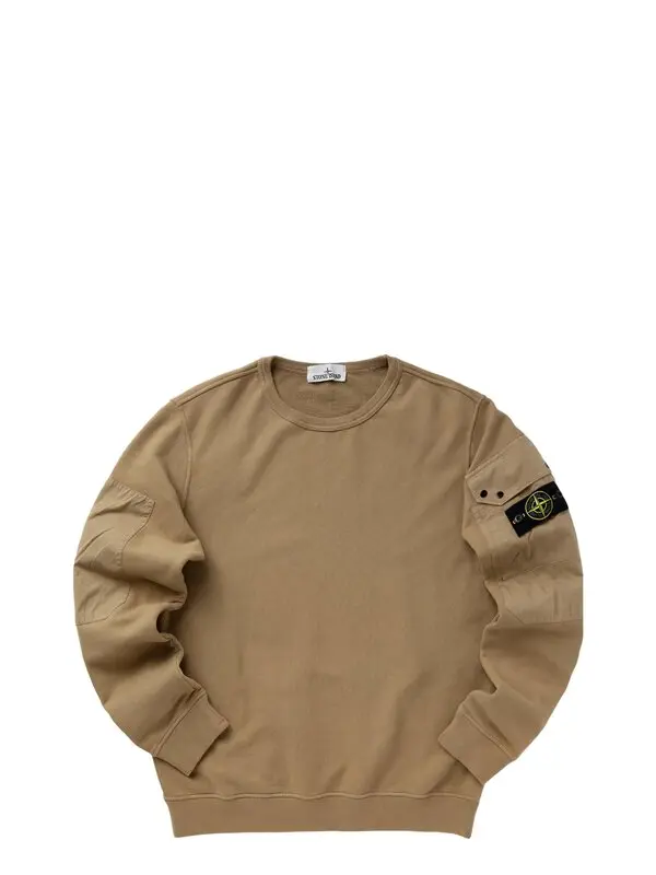 Stone Island Crewneck Sweatshirt With Logo Patch And Flap Pocket - Biscuit