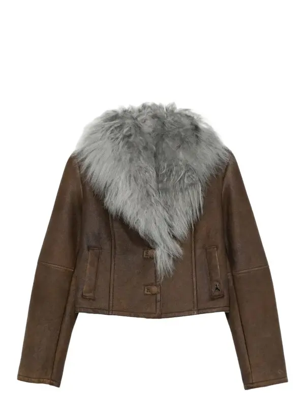 Patrizia Pepe Sheepskin Fur-collar Jacket - Brown