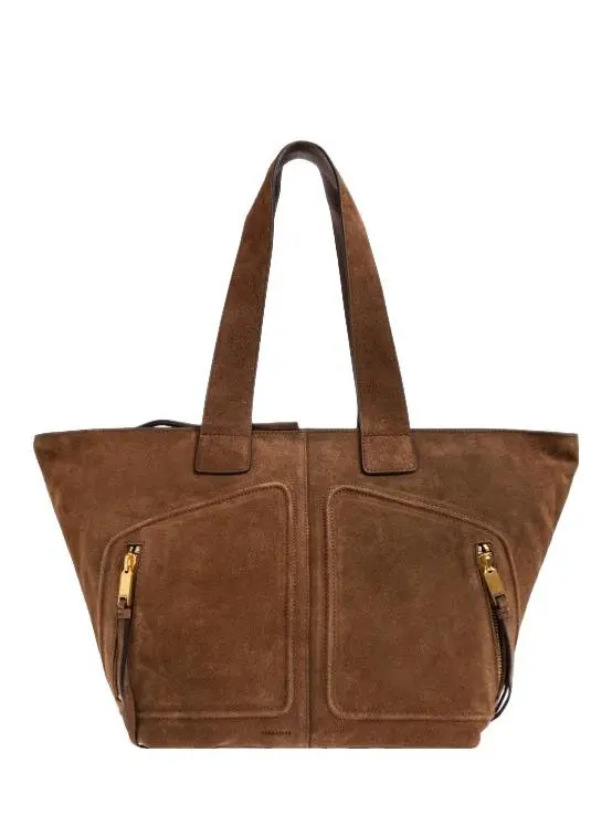 ALLSAINTS Suede Zippered Tote Bag - Sugar Brown