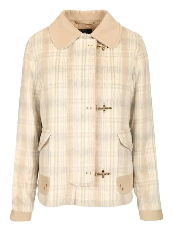 FAY Tartan Quilted Short Coat - Beige