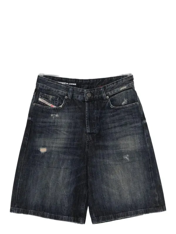 DIESEL® Denim Shorts With Belt Loops And Distressed Details - Black