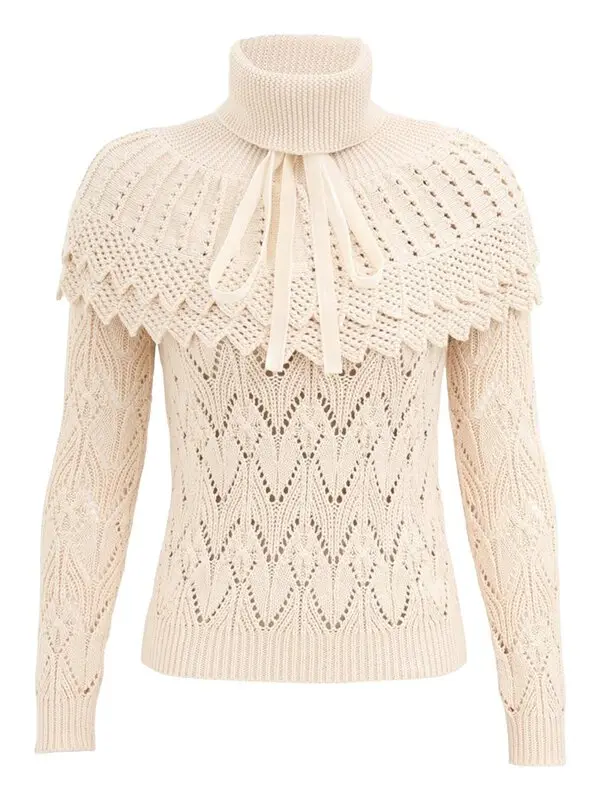 Zimmermann Hypnotic Ruffled Collar Sweater - Chalk