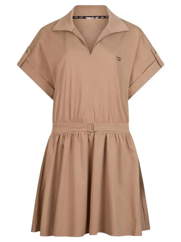 Liu Jo Short V-neck Mini Dress With Metallic Detail - Beige