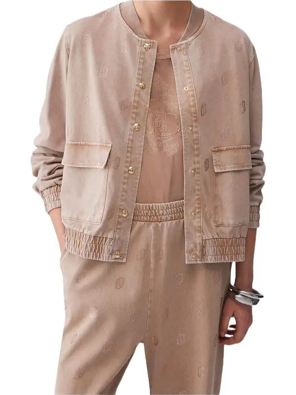 Liu Jo Faded Jersey Jacket With All-over Logo Embellishment - Beige