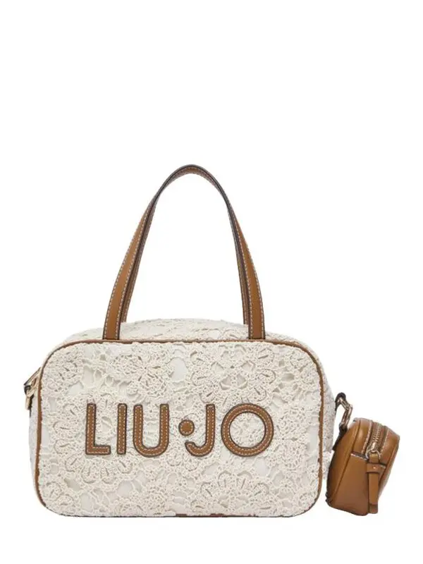 Liu Jo Lace Shoulder Bag With Logo Detail - Milky White
