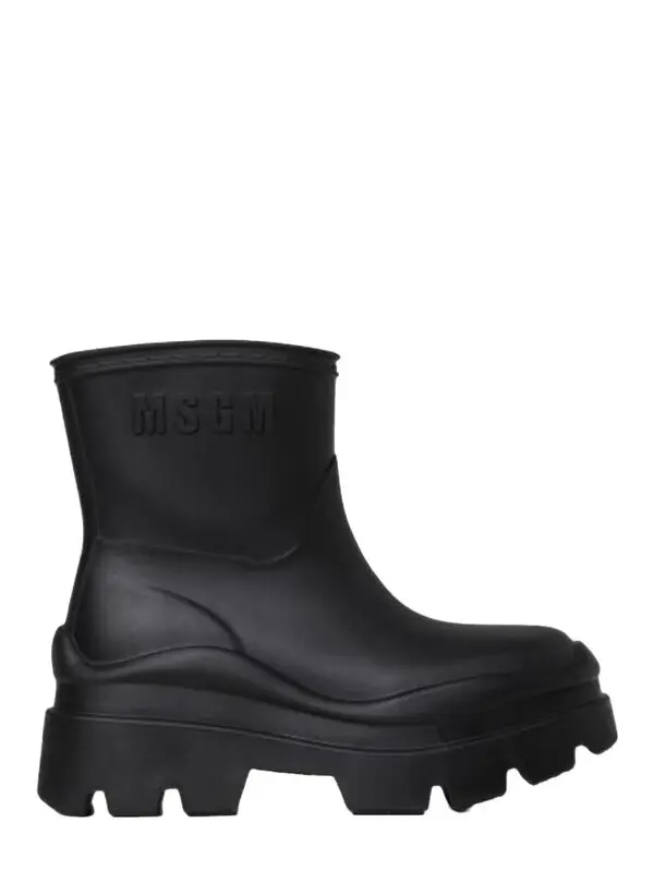 MSGM Logo Embossed Round Toe Ankle Boots - Black