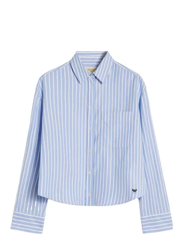 Max Mara Striped Button-up Shirt With Embroidered Logo - Blue