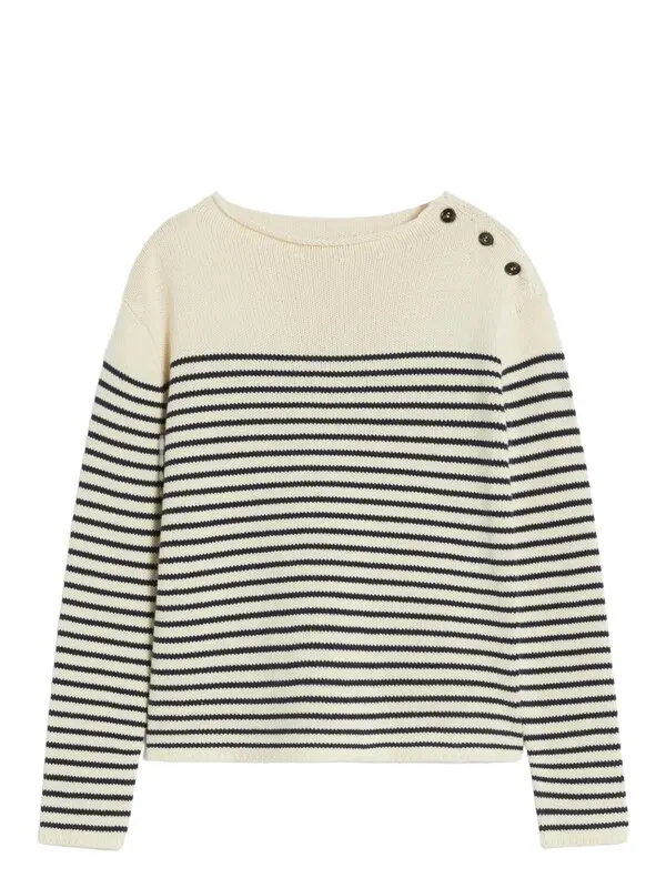 Max Mara Striped Button Detail Sweater - Navy Blue