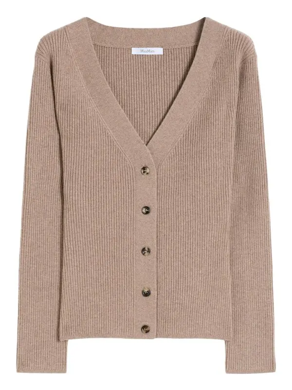 Max Mara Ribbed V-neck Cardigan - Sand-colored