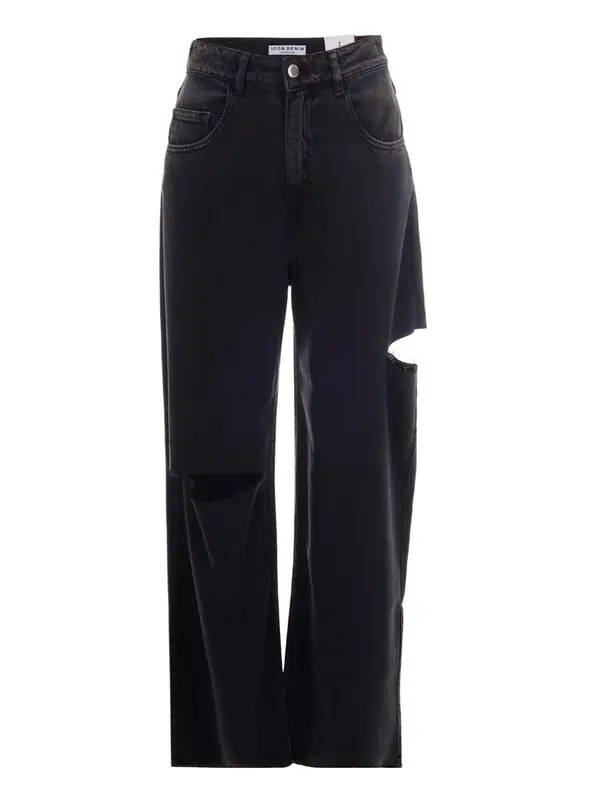 ICON DENIM LOS ANGELES High Waist Wide Leg Cut-out Jeans - Black