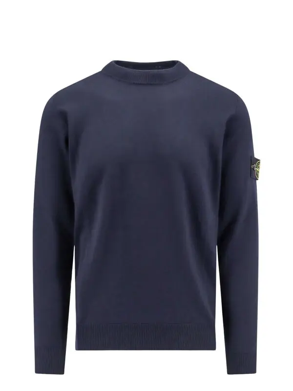 Stone Island Logo Patch Crewneck Jumper - Blue