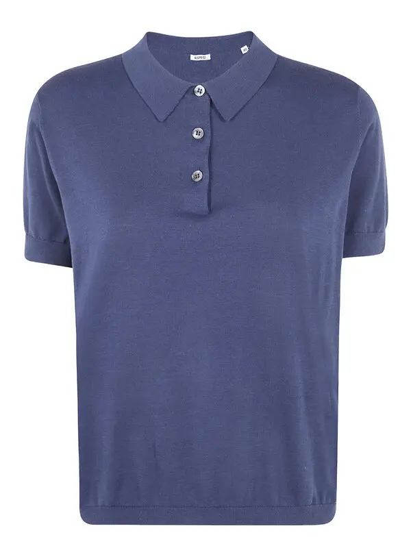 Aspesi Knitted Short Sleeve Polo Top - Blue