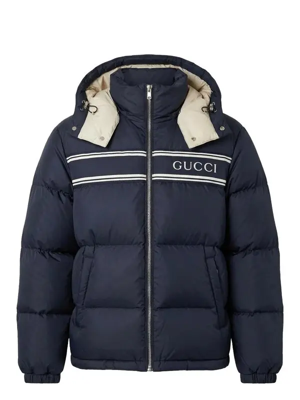 Gucci Zip-up Puffer Jacket With Detachable Hood - Navy Blue