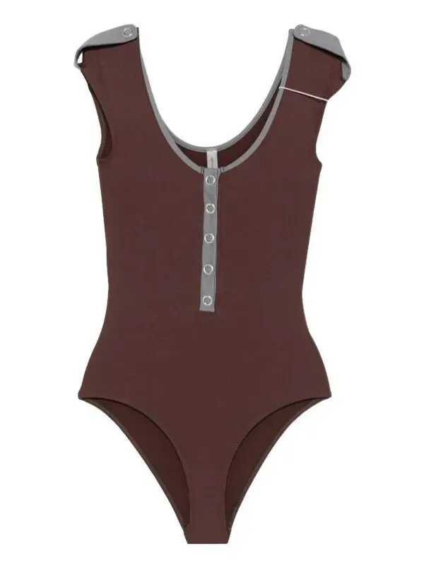 Gimaguas Sleeveless V-neck One-piece Swimsuit With Button Detail - Brown