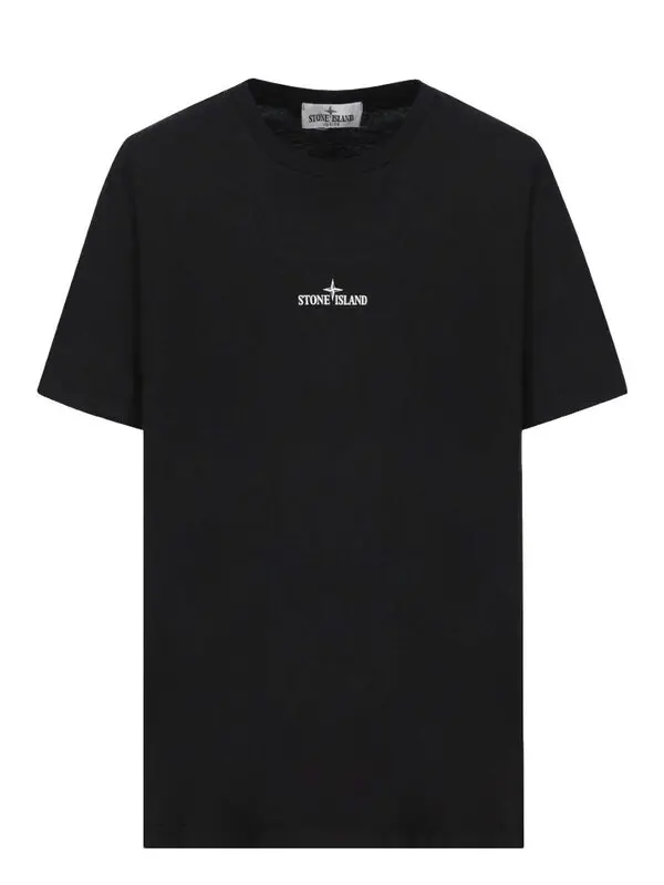 Stone Island Logo Print Cotton T-shirt - Black