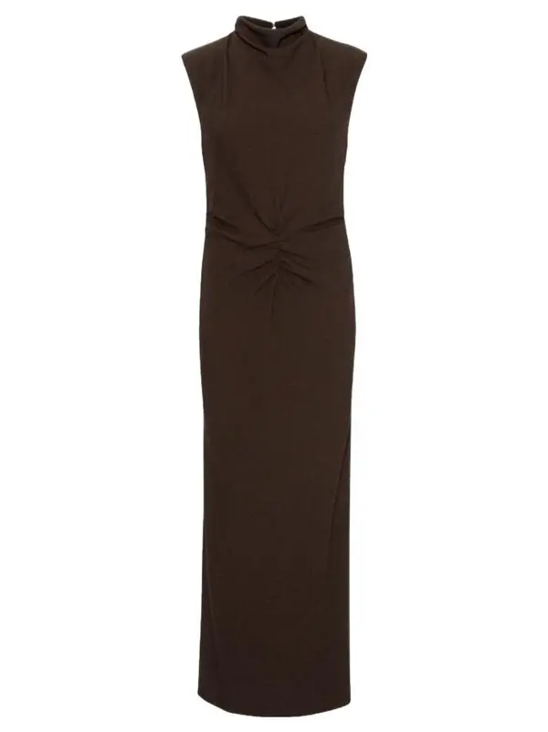 ROTATE BY BIRGER CHRISTENSEN Gathered High Neck Maxi Dress - Dark Brown