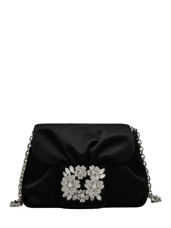 ROGER VIVIER Embellished Foldover Top Crossbody Bag - Black