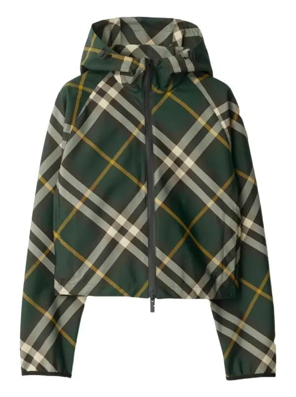 Burberry Check-pattern Zip-up Hooded Cropped Jacket - Black