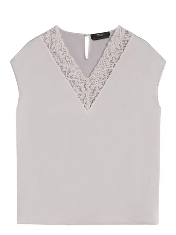 Max Mara Sleeveless Satin Top With Lace Trim - White