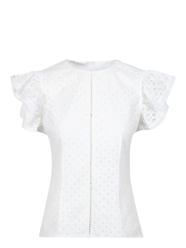 Philosophy Di Lorenzo Serafini Broderie Anglaise Cropped Blouse - White