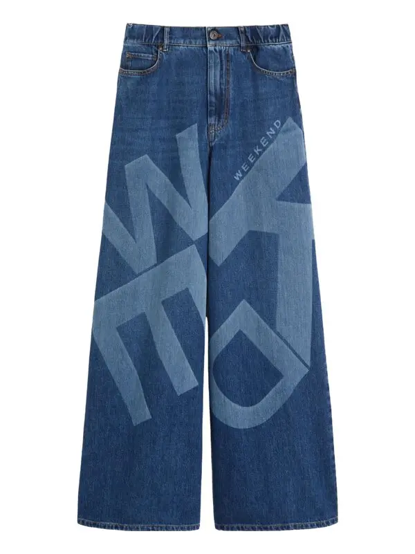 Max Mara Wide-leg Logo Print Jeans - Blue