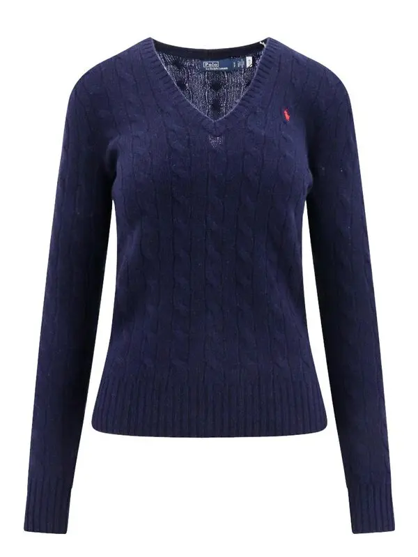 Polo Ralph Lauren Cable-knit V-neck Long-sleeve Jumper - Blue