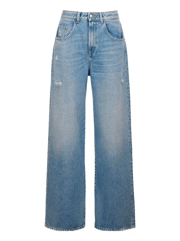 ICON DENIM LOS ANGELES Poppy Wide Leg Distressed Jeans - Blue