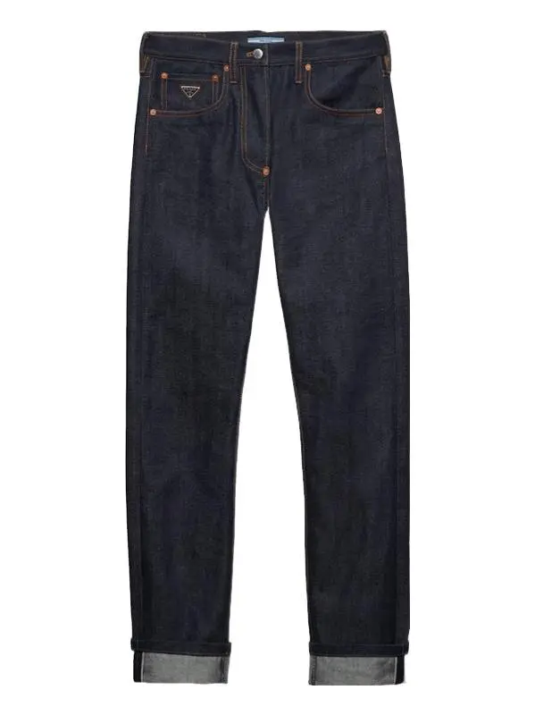 Prada Triangle Logo Low-waisted Denim Jeans - Blue