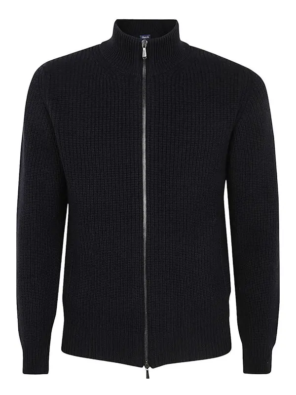 DRUMOHR Zippered Cardigan With High Collar - Navy Blue