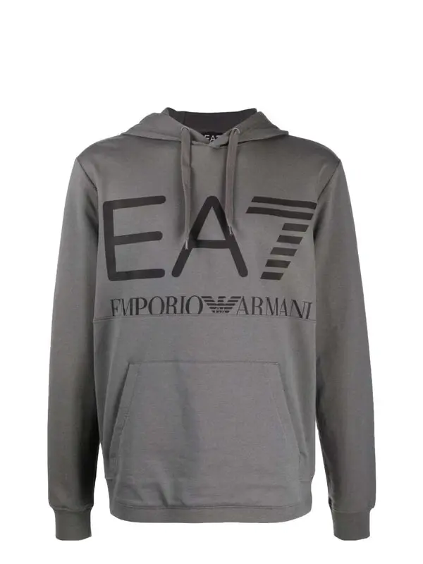 EA7 Logo Printed Pullover Hoodie - Gray