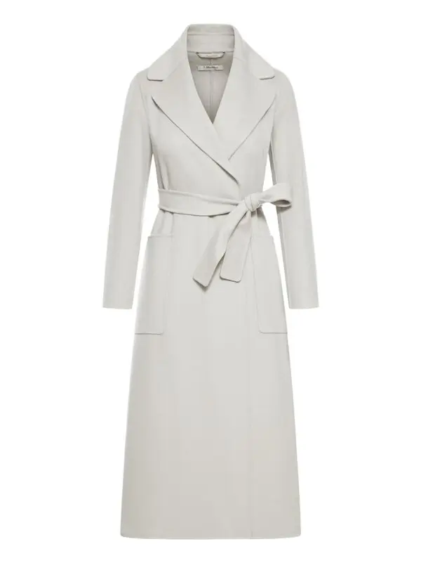 Max Mara Belted Long-sleeved Coat With Lapels And Logo Detail - White