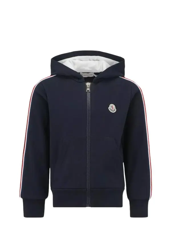 Moncler Zip-up Hoodie With Tricolor Trim - Midnight Blue