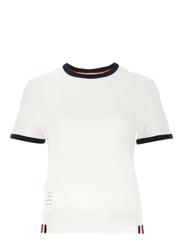 Thom Browne Ringer T-shirt With Logo Appliqu - White