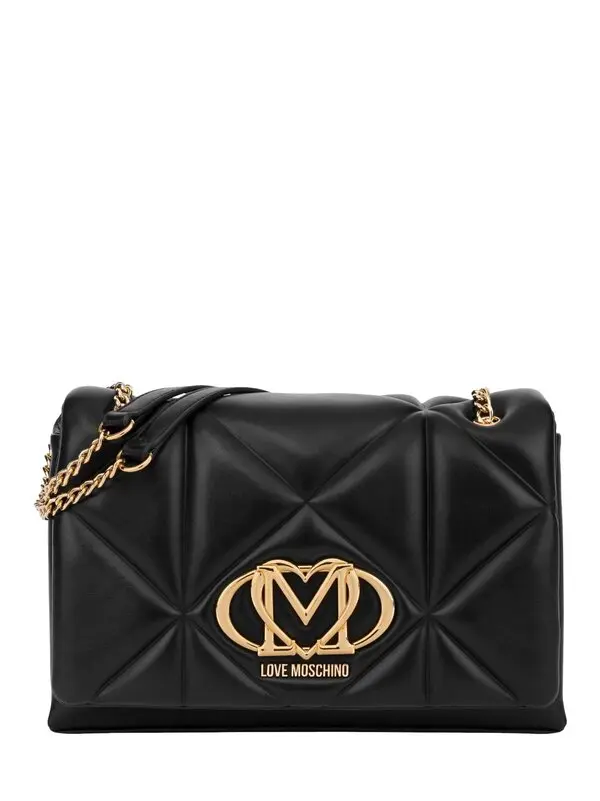 Moschino Plaque Quilted Crossbody Bag - Black