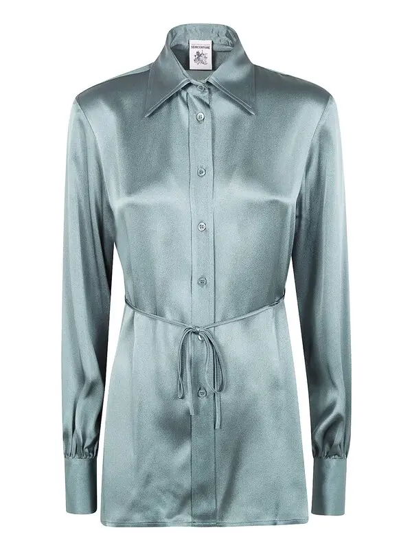 SEMICOUTURE Long Sleeve Tie-waist Shirt - Gray