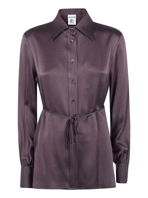 SEMICOUTURE Long-sleeve Shirt With Tie Waist - Dark Brown