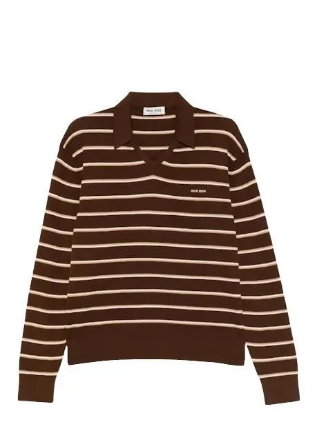 Miu Miu Striped Polo Shirt - Cacao