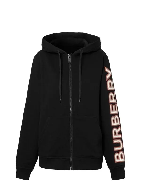 Burberry Logo-print Zip-up Hoodie - Black