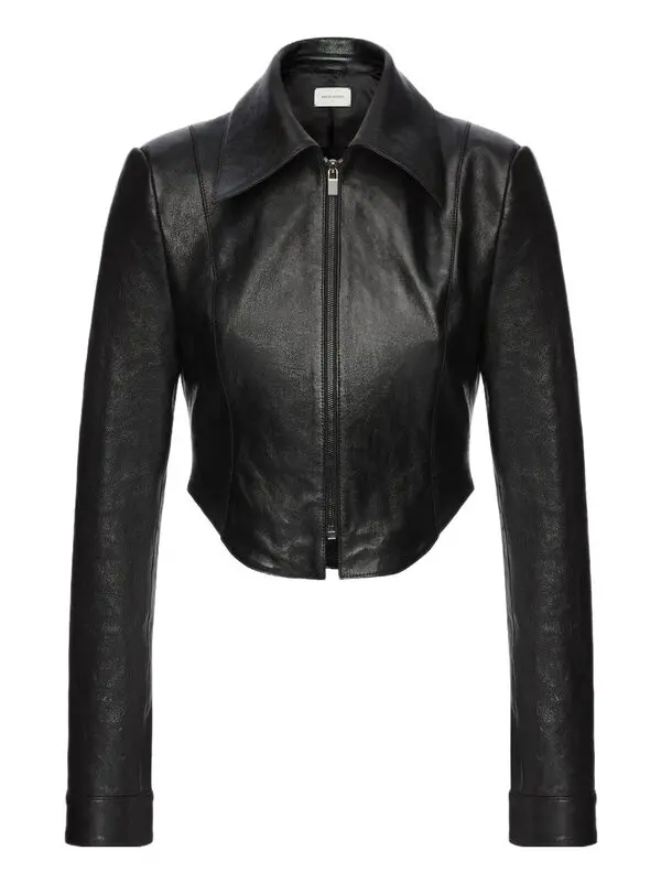 Magda Butrym Curved Hem Leather Jacket - Black