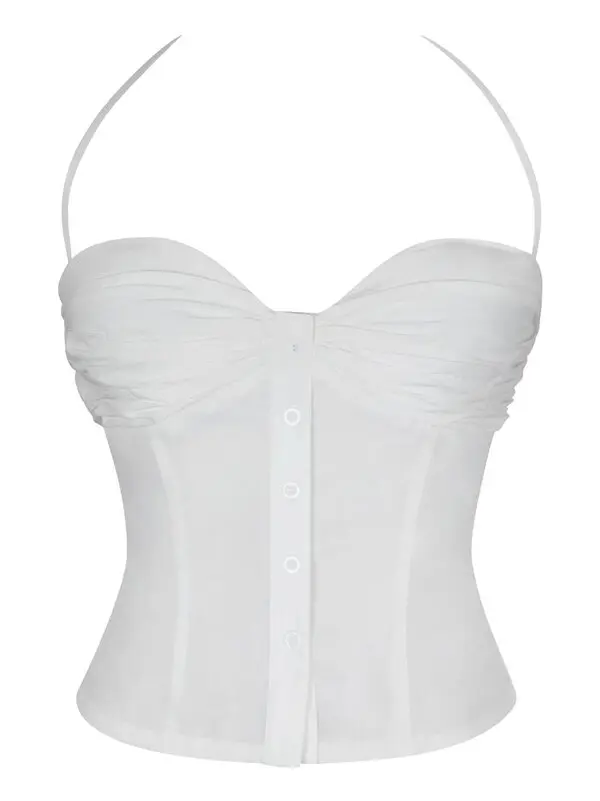 MISS CIRCLE NEW YORK Waverly Cotton Poplin Sweetheart Halter Top - White