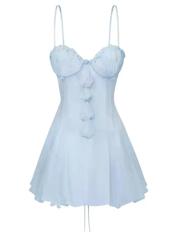 STOLEN STORES Ruffled" Sweetheart Neck Dress - Blue