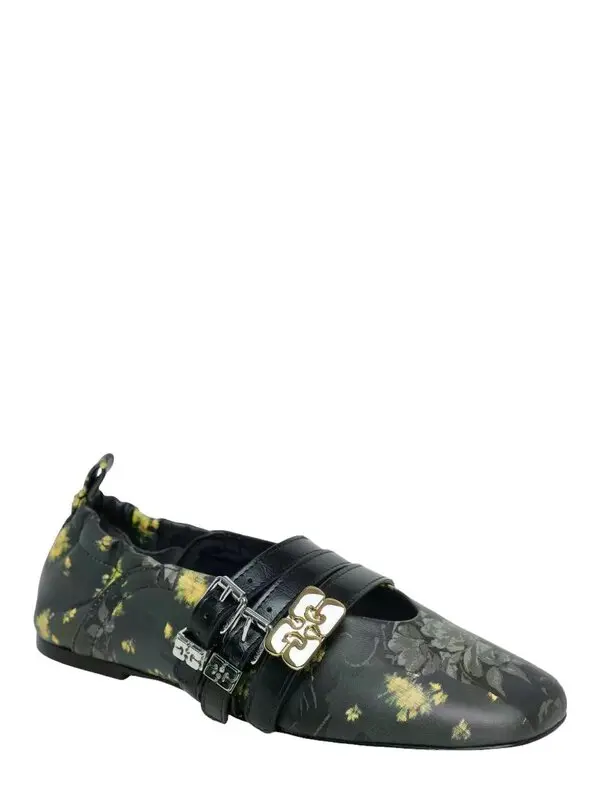 GANNI Floral Print Ballet Flats - Black