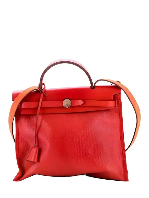Hermès Herbag Zip Berline Shoulder Bag In Vache Canvas And Leather - Red