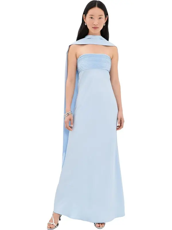 RUNAWAY THE LABEL Elsa Maxi Dress With Optional Scarf - Baby Blue