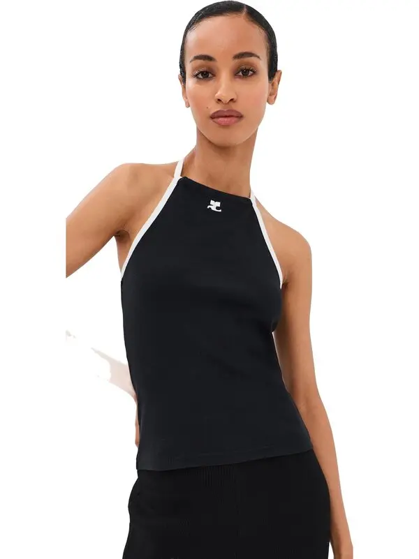COURREGES Contrast Tie-back Tank Top - Black/heritage White