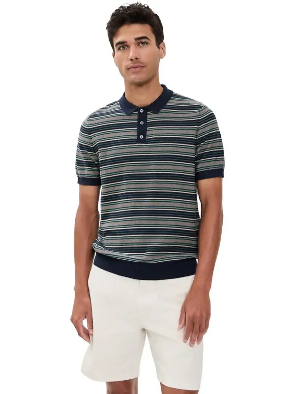 Billy Reid Vintage Stripe Sweater Polo - Carbon Blue/green