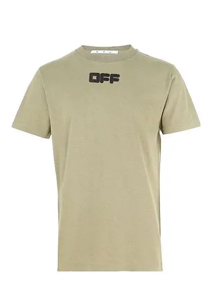 Off-White Logo Printing Round Neck Short Sleeve Ordinary Version Green - Multi-color